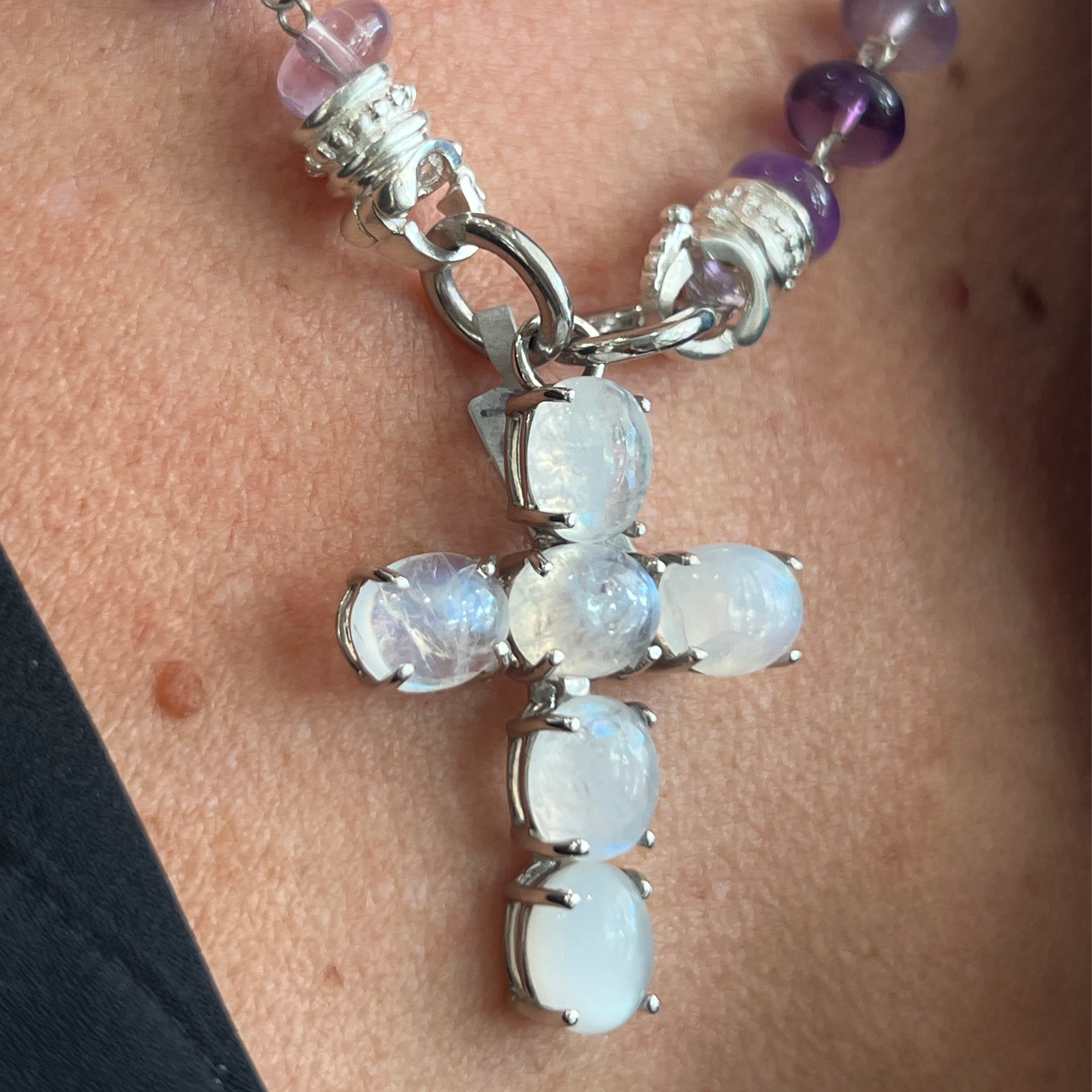 Moonstone Cross on Silver – Santayana